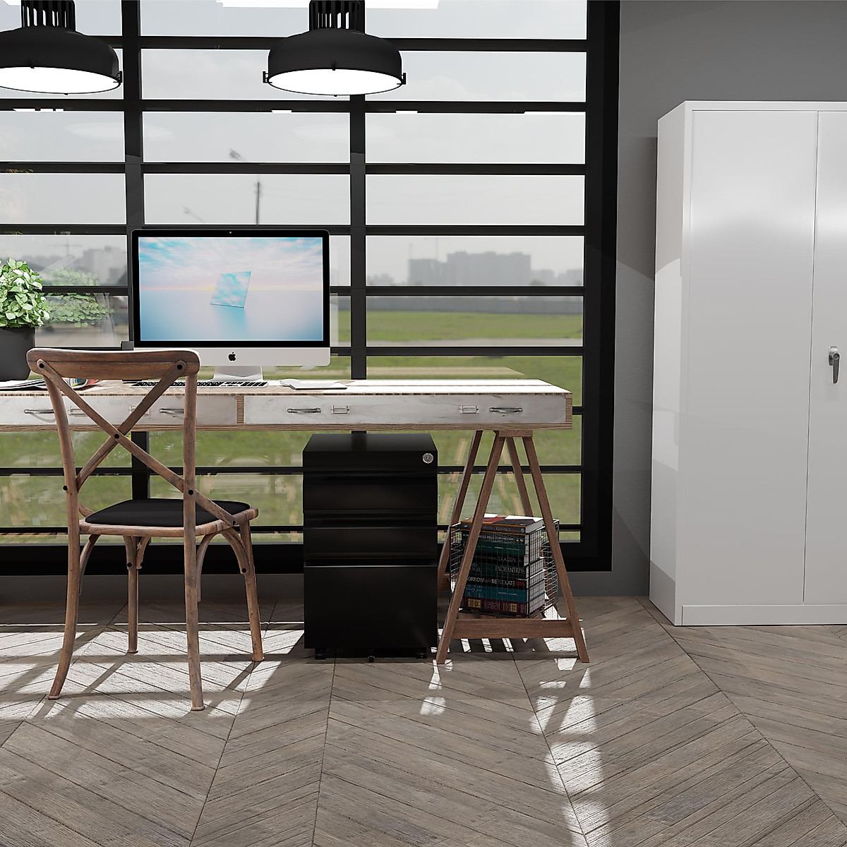 GangMei Mobile File Cabinet Under Desk, 3 Drawers Steel Lateral Filing Cabinet with Lock and Wheels, Fully Assembled(Black)