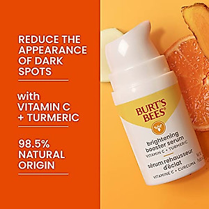 Burt's Bees Vitamin C Turmeric Face Serum, Brightens Skin & Visibly Reduces Dark Spots, Fine Lines & Wrinkles, Naturally Hydrating, Lightweight - Brightening Booster Serum (1 oz)