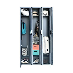SUXXAN 3 Doors Metal Locker Combination with 6 Hooks,Industries Storage Metal Locker for School Office Gym Home Employees Staff Sundries Room W35.43*D15.7*H72(Light Grey)