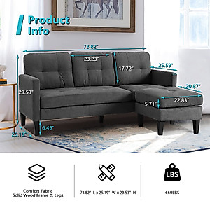 TITIMO Convertible Sectional Sofa Couch,Modern Linen Fabric L-Shape Couch,Living Room Sets for Small Living Room, Apartment and Small Space (Grey)