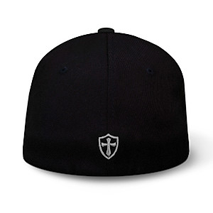 Dion Wear Crusader Cross Cap - Flex Fit Baseball Hats for Men (L/XL Grey on Black)