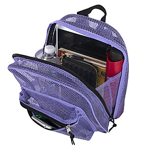 Mini Mesh Backpack for Women, Men, Beach Toys, Pool, and Swimming Gear; Mini Transparent Backpacks with Padded Straps (Purple)