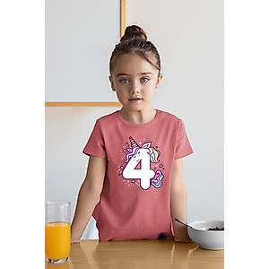 unicorn 4th birthday shirts for toddler girls outfit 4 year old fourth four shirt (5 Years, Mauve)