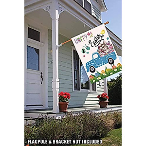 LORDWEY Easter Garden Flags, Welcome Bunny Easter Spring Double Sided Flags, Seasonal Vertical 12x18 Inch Rabbit Burlap Flag, House Yard Outdoor Decor, Pink