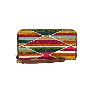 Fossil Women's Logan Fabric Wallet RFID Blocking Zip Around Clutch with Wristlet Strap, Multi