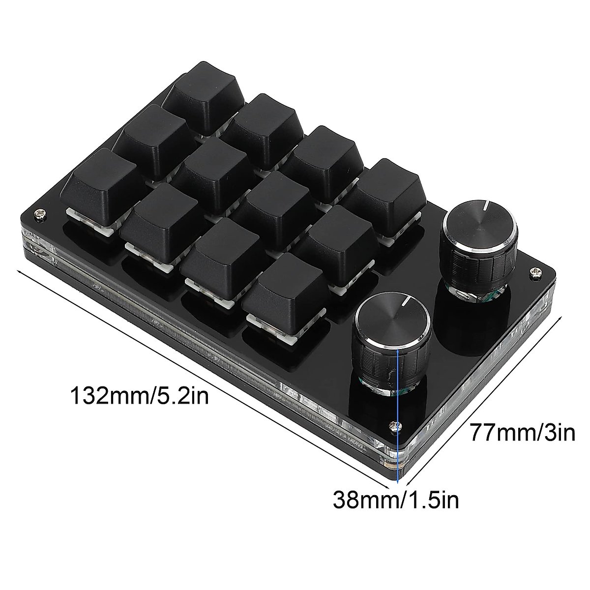 One Handed Macro Mechanical Keyboard Portable USB Mini 12 Key Multifunction DIY Programmable Keypad with Knob for Office Gaming Lab(Black)
