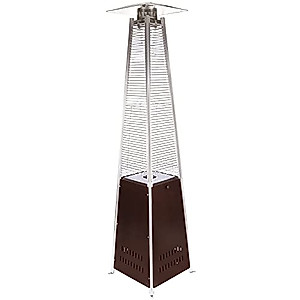 Polar Aurora Patio Propane Heater Pyramid Dancing Flame 42,000 BTU Quartz Glass Tube Outdoor Portable Heater w/ Wheels & Ground Nail for Party, Restaurant, Garden, Commercial,Brown
