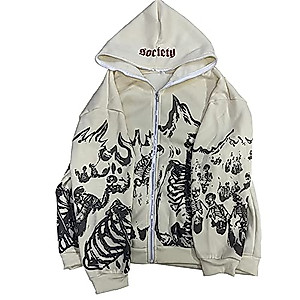 2023 Punk Jackets Streetwear Goth Oversized Zip Up Hoodie Men Women Rhinestone Y2K Spider Skeleton Hoodies X-Large