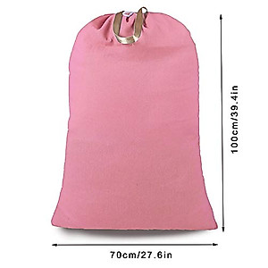 Heavy Duty Laundry Bag with Drawstring and Handle, Extra Large Travel Dirty Clothes Bag for Laundromat and Household, Durable Rip-Stop Laundry Hamper Liner, 28 x 40 Inch by SANFERGE, Pink