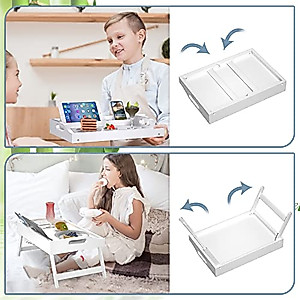 Bed Tray Table with Handles Folding Legs Bamboo Breakfast Food Tray with Media Slot for Platters,Laptop Desk,Snack,TV Tray Kitchen Serving Tray