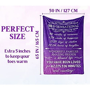 InnoBeta 80th Birthday Gifts for Women, Birthday Presents for 80 Year Old Women - 80 & Sensational - Grandma, Greatgrandma, Mom, Aunt, Sister - Flannel Throw Blanket - Purple, 50"x 65"