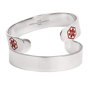 LinnaLove Free Engraving Medical alert id cuff bracelets silver identification bangle for women and men