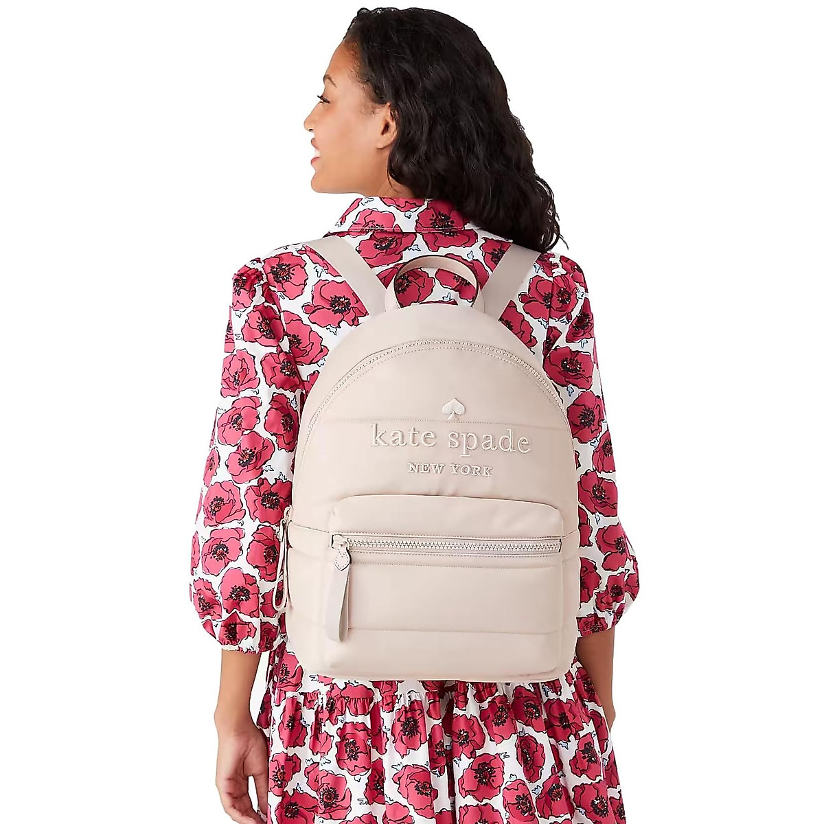 Kate Spade New York Women's Ella Ksnyl Puffy Backpack, Warm Beige