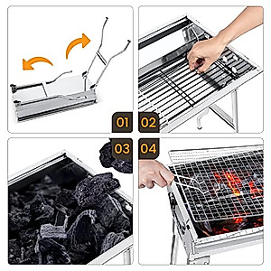 Uten Portable Charcoal Grill, Stainless Steel Folding BBQ Grill and Smoker, Barbecue Grill for Outdoor Cooking Camping Hiking Picnics Garden Beach Party BBQ Tools (Large)