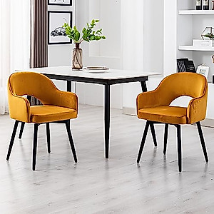 DUOMAY Swivel Dining Chair Set of 2, Velvet Upholstered Side Chair Modern Accent Guest Chair Home Office Desk Chair with No Wheels for Dining Room Living Room Office, Yellow