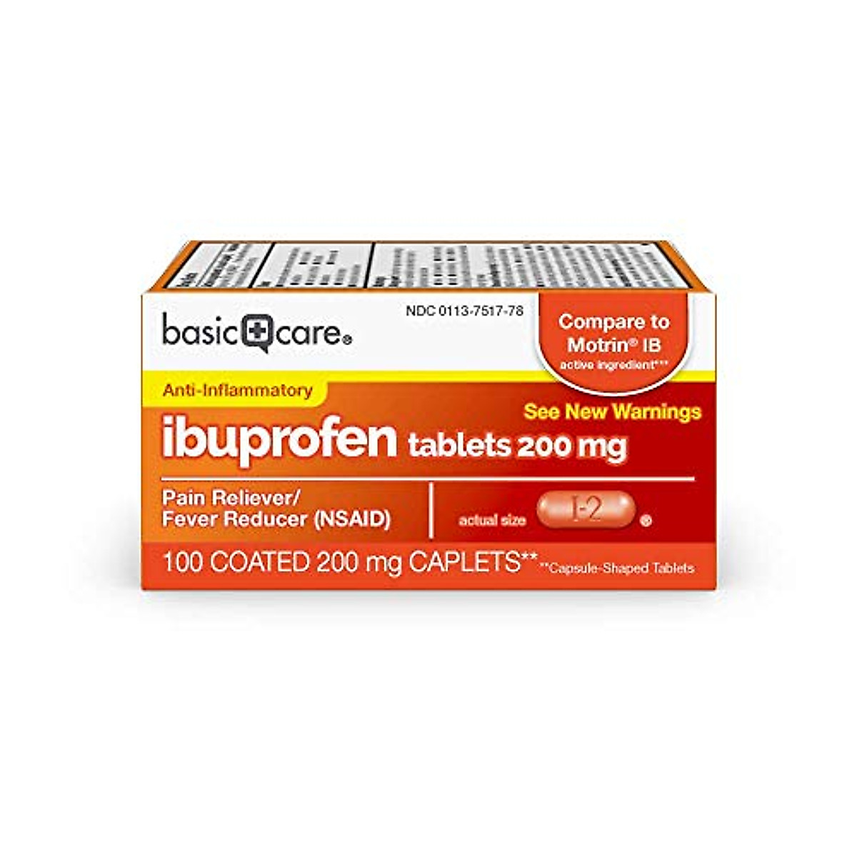 Amazon Basic Care Ibuprofen Tablets, 200 mg, Pain Reliever/Fever Reducer, 100 Count