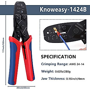 Knoweasy 1424B Weatherpack Crimp Tool - Works for Molex, Delphi, Amp, Tyco, Harley, PC, Automotive - AWG 24-14 Wire Crimper
