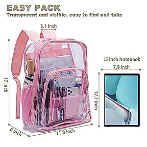 YZAOLL Clear Backpack Heavy Duty Large Transparent Backpacks Soft TPU Daypack Backpacks Book Bag Stadium Approved Pink