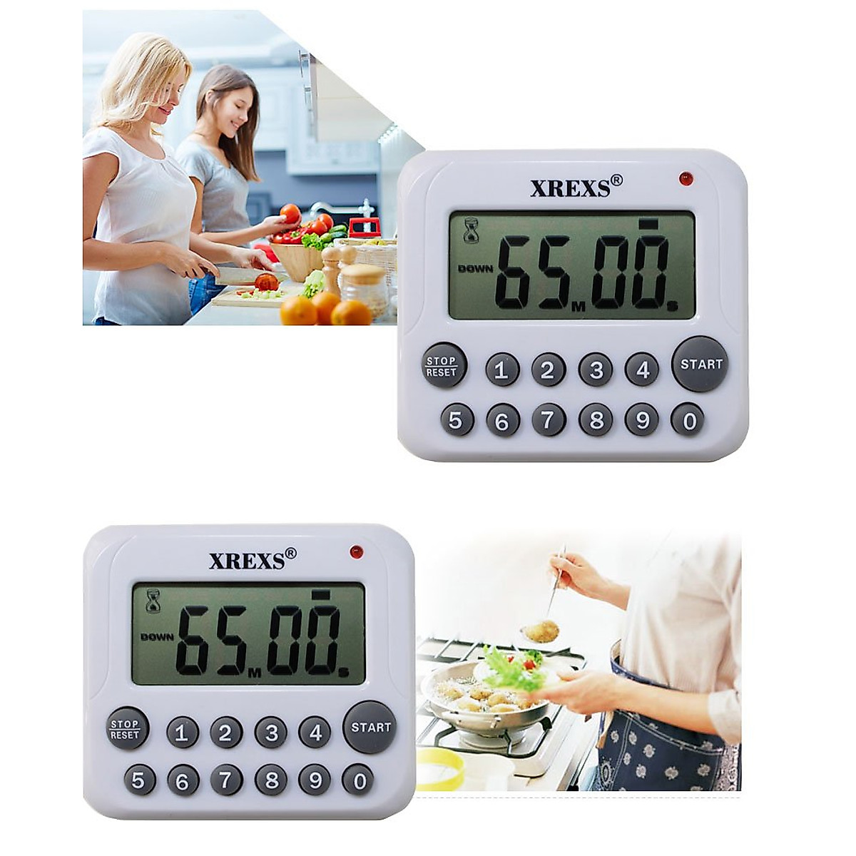 XREXS Digital Kitchen Timer Magnetic Countdown Up Cooking Timer Clock with Magnet Back and Clip, Loud Alarm, Large Display Minutes and Seconds Directly Input-White (2 Pcs, Battery Included) PS-367