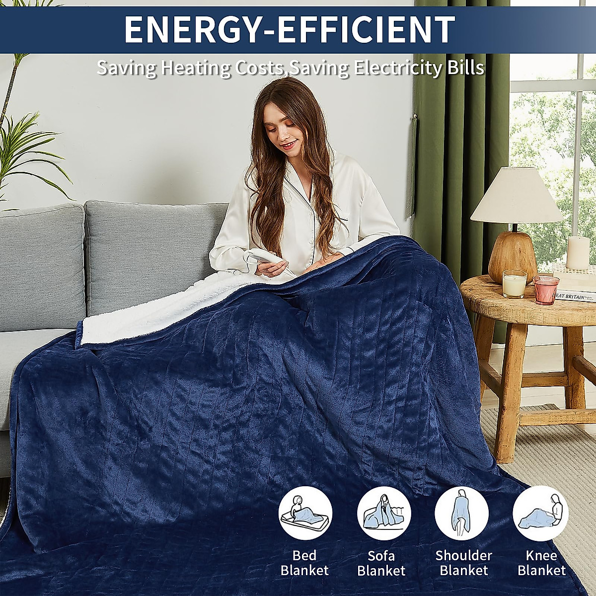 JKMAX 50"x60" Heated Throw Blanket - 10 Heat Settings, 5 Levels, Auto-Off, Overheat Protection, Soft Flannel Sherpa, ETL Certified