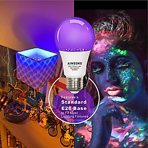 AIMEOKO Black Light Bulb 12W(100W Equivalent) - E26 UV LED Bulbs for Neon Party, Halloween, Fluorescent Poster, Body Paint - 2 Pack