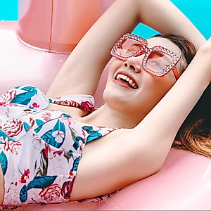 Matcheck 10 Pack Women Sparkling Crystal Sunglasses Oversized Square Diamond Thick Frame Glasses Funky Big Cool Eyeswear