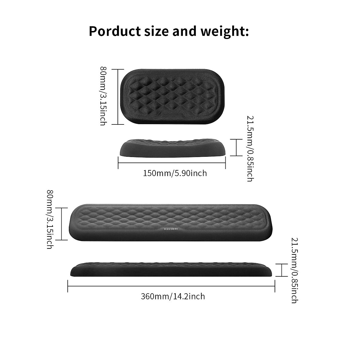 Vaydeer Wrist Rest for Keyboard and Mouse, Computer Ergonomic Wrist Support Pad, Soft Memory Foam Arm Cushion for Desk, Palm Hand Office Laptop Typing
