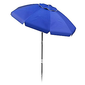 Pure Garden Beach Umbrella with 360 Degree Tilt- Portable Outdoor Sun Shade Canopy with UV Protection, Sand Anchor, Carrying Case (7 Ft, Blue)