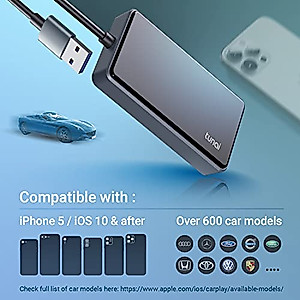 TUNAI Dragonfly Wireless CarPlay Adapter for Apple iPhone, Car Play Dongle for Factory OEM Wired CarPlay Cars, Bluetooth Magic Box Plug & Play, Auto Reconnect, Online Update, USB A &Type C Compatible