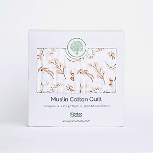 Parker Baby Muslin Blanket - 100% Soft Cotton Baby Quilt and Kids Reversible Blanket - Crib, Stroller, Tummy-Time Blanket - Girls - Prairie Floral