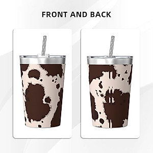 Cow Print Cute Animal Brown Spot Cow Animal Lover Gifts - 12oz Insulated Travel Mug Stainless Steel Vacuum Coffee Cup Double Wall Coffee Tumbler Reusable Thermal Cup for Hot/Iced Beverage
