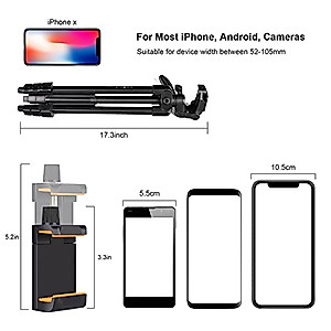 55" Phone Tripod, PHOPIK Aluminum Extendable Tripod Stand with Shutter, Carrying Bag, Compatible with iPhone/Android/Sport Camera Perfect for Video Recording/Selfies/Live Stream/Vlogging