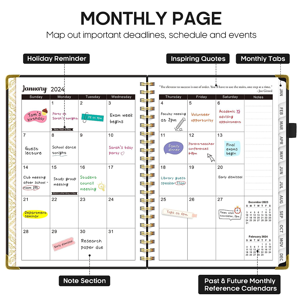 Monthly Planner 2024-2025, 2024 Calendar 21 Months Planner, APR 2024 - DEC 2025, 7.4" x 9.6", 2024 Planner Spiral Bound, Perfect for School & Office - BlackDark