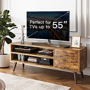Retro TV Stand with Storage for TVs up to 55 in, Rustic Brown TV Stand for Media, Mid Century Modern TV Stand & Entertainment Center with Shlef，Wood TV Console Table for Living Room Bedroom, APRTS01