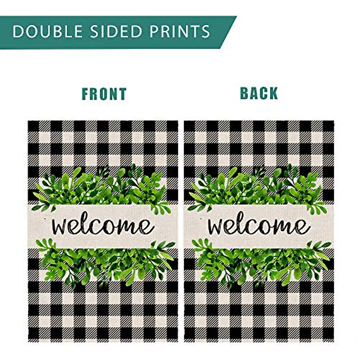 Spring Garden Flag Welcome Flags 12x18 Double Sided Buffalo Check Plaid Burlap Evergreen Yard Flags for Spring Winter Yard Outdoor Farmhouse Decor Small