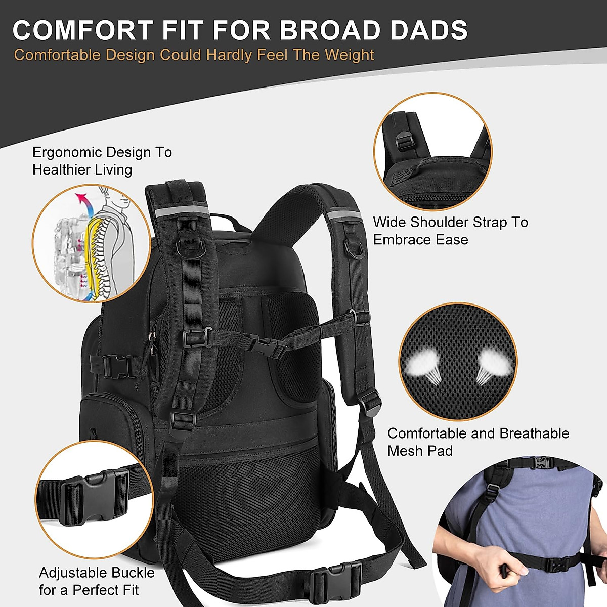 MIRACOL Military Diaper Bag for Men - Waterproof Multi-Pocket Organization Diaper Backpack for Travel Hiking Camping - Baby Gear for Active Dad Black
