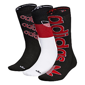 adidas Originals Mixed Graphics Cushioned Crew Socks (3-Pair), Black/Scarlet Red/White, Large