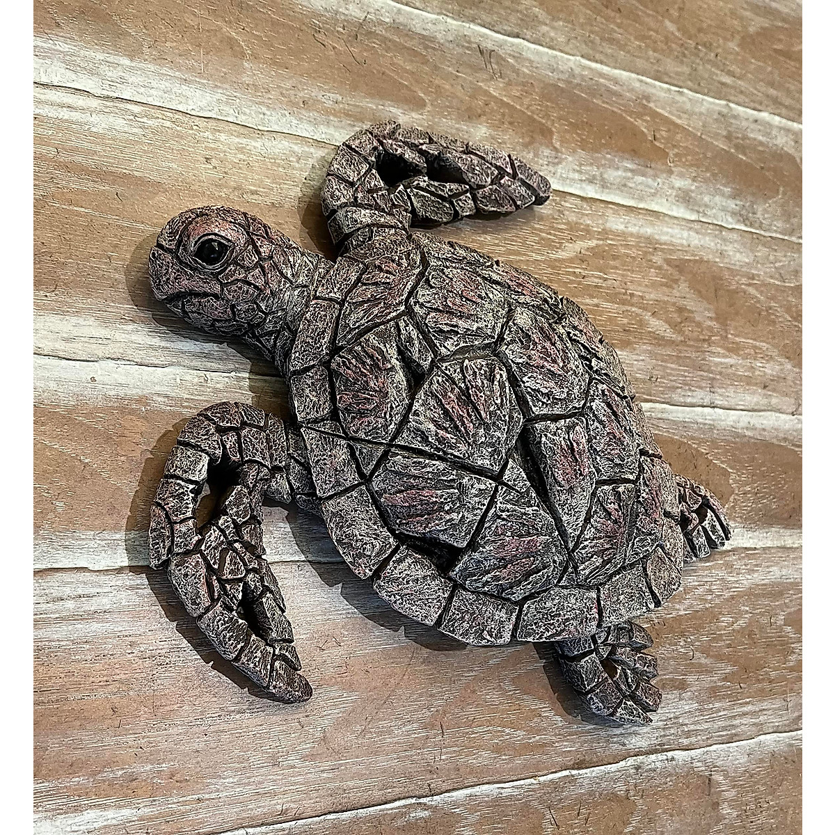 Sea Turtle Decorative Art Sculpture - Rustic Driftwood Finish - Nautical Ocean Beach Coastal Decor - Table Top or Wall Mount