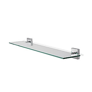 Croydex Chester Flexi-Fix Easy Fit Screw or Glue Glass Bathroom Shelf, 2.1in x 24.3in x 5.3in, Chrome