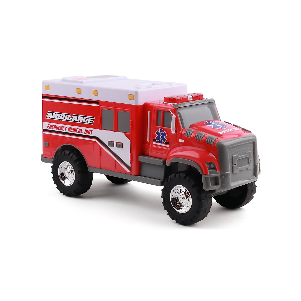 Mighty Fleet Rescue Force 12" Tough Cab Ambulance Toy w/Lights & Sounds, Realistic Design for Rugged Play, Ages 3+, Free Wheeling Play