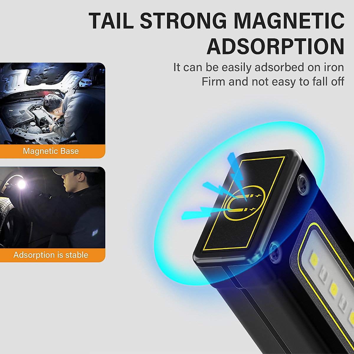 PINSAI 2 Pack Portable Rechargeable LED Work Light, Mini Magnetic Flashlights for Mechanics with COB Sidelight, Small Multi-Use Waterproof Super Bright Car Repair Emergency Trouble Light