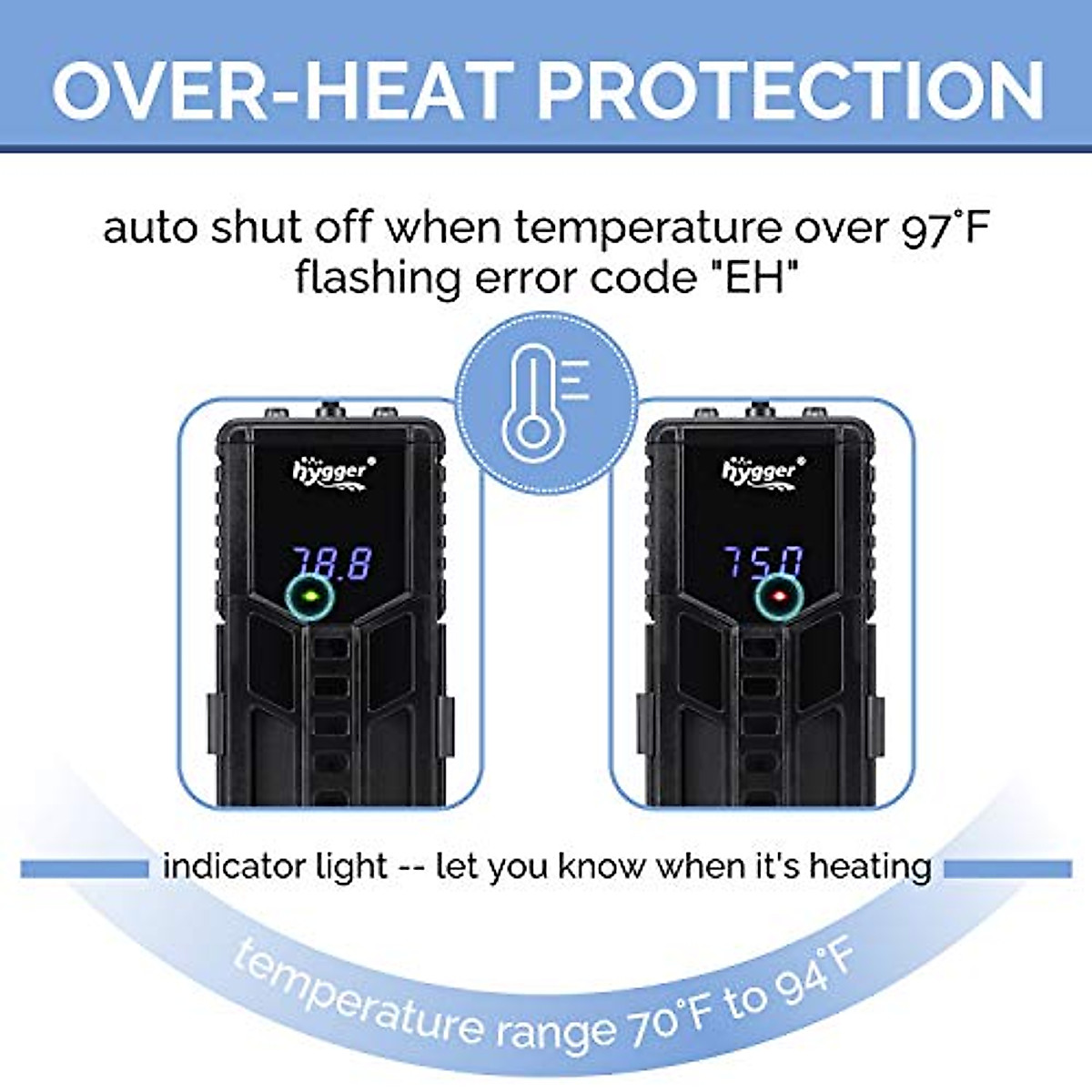 hygger 60-120 Gallon Aquarium Heater with Digital Temp Controller Shatterproof Titanium Tube 500W Submersible Fish Tank Heater for Freshwater