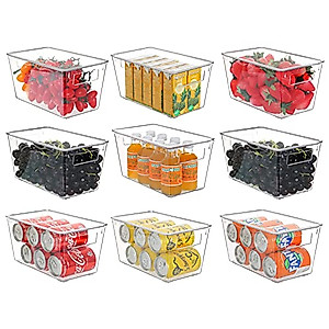 Plastic Storage Bin with Lids, ESARORA Stackable Clear Organizer Basket Bins with Handle for Fridge, Cabinet, Bedroom, Closet, Bathroom, Office, Kitchen & Pantry Organization, 9 PACK