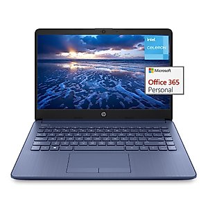 HP 14" Laptop for Student and Business - HD Display, Intel Quad-Core Processor, 4GB RAM, 64GB eMMC, ‎Intel UHD Graphics 600, Wi-Fi, Bluetooth, Webcam, Windows 11 Home in S Mode, Blue