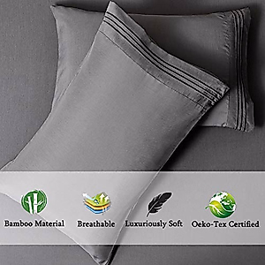 SONORO KATE Bed Sheet Set Bamboo Sheets Deep Pockets 16" Eco Friendly Wrinkle Free Sheets Hotel Bedding Machine Washable Silky Soft (Dark Grey, King)