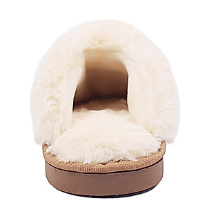 SUSHAN Womens Slippers Soft Plush Warm House Shoes Anti-Slip Fluffy Indoor/Outdoor Slippers Tan 8.5-9