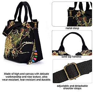 Shoulder Handbags for Women,Ladies Ethnic Travel Hobo Bags Tote with Bling Sequins Phoenix Embroidered