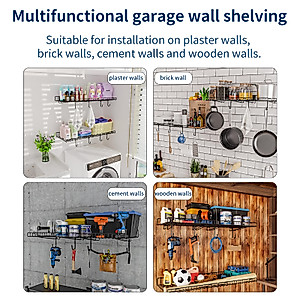 4 Pack Garage Wall Shelf, Wall Mounted Storage Shelves, Heavy Duty Metal Shelves for Room Wall, Loads 260 LBS Floating Shelves Mesh Storage Rack for Garage, Office, Basement,Wall Cabinet and Kitchen