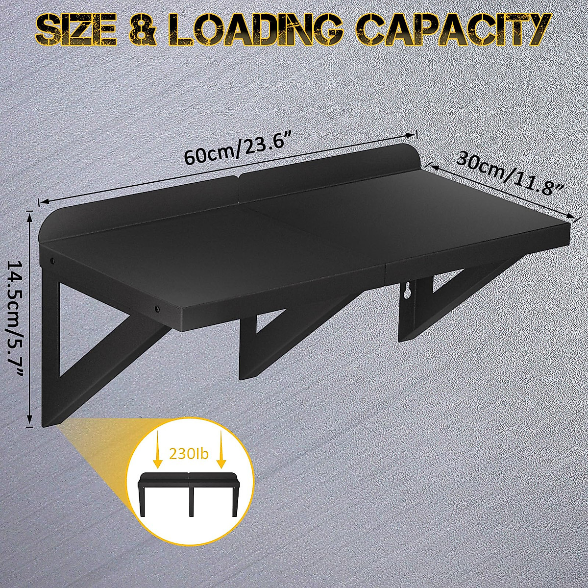 Stainless Steel Shelf Wall Mounted 12 x 24 Inches, 230lb Commercial Shelving, Floating Shelving, Metal Shelves, Heavy Duty Storage Rack for Restaurant, Kitchen, Home and Hotel, Bar, Garage, Black