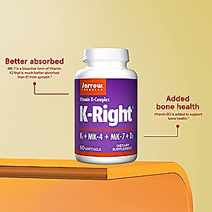 Jarrow Formulas K-Right - Dietary Supplement for Bone & Cardiovascular Health Support - Contains Vitamin D3 & Three Forms of Vitamin K Including MK-7 - 60 Servings (PACKAGING MAY VARY)